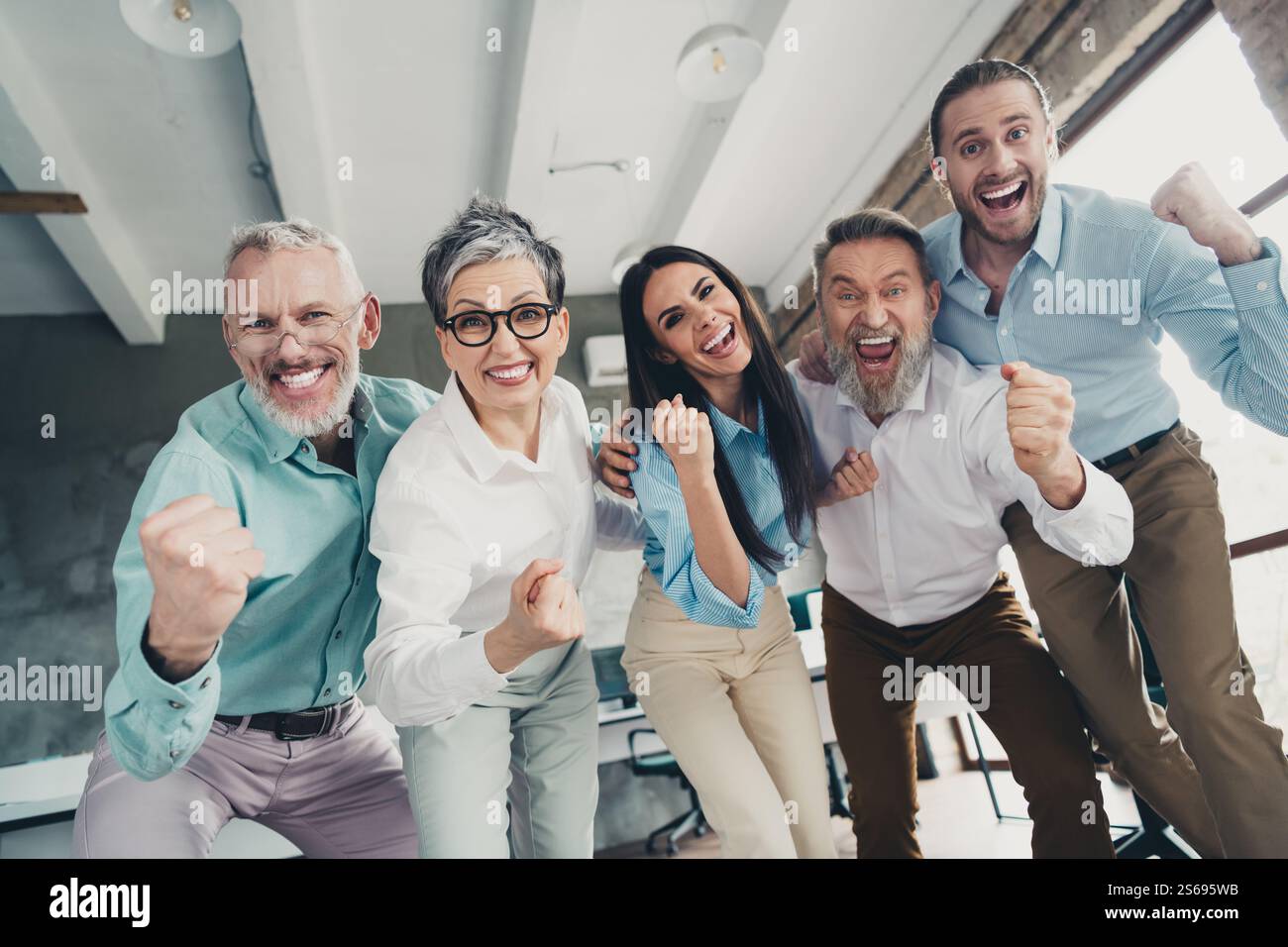 Photo low view of teamwork startup partners winning celebration ...