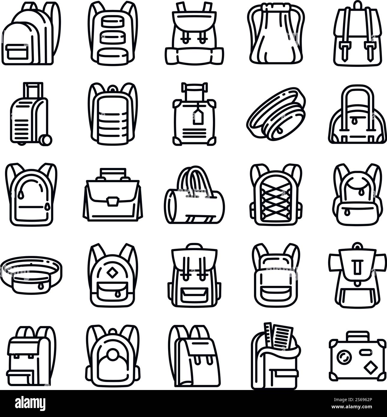 Backpack icons set. Outline set of backpack vector icons for web design ...