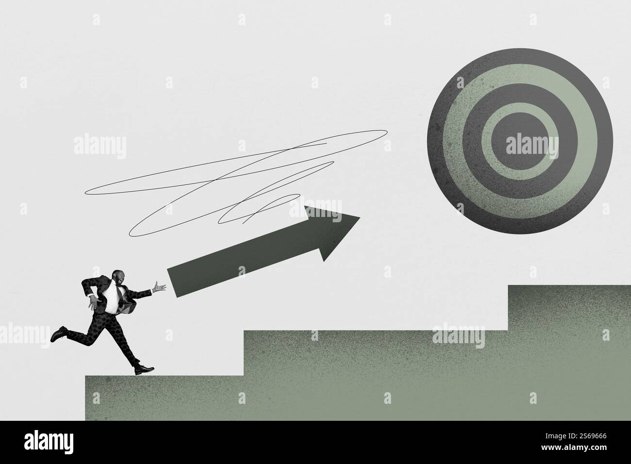 Composite photo collage of happy american guy run ladder pointer ...