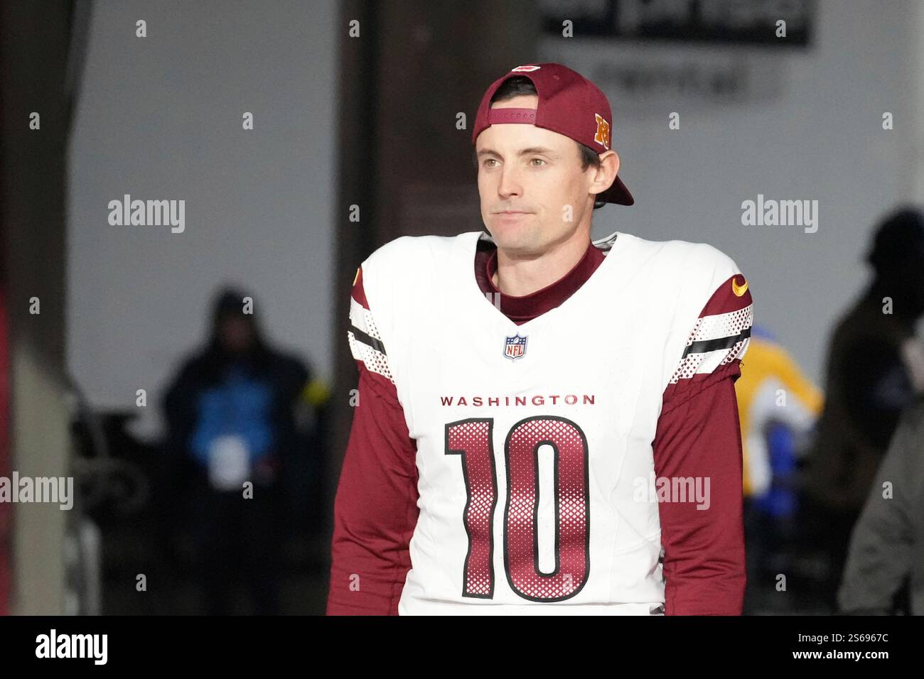 Washington Commanders punter Tress Way (10) enters the field after half ...