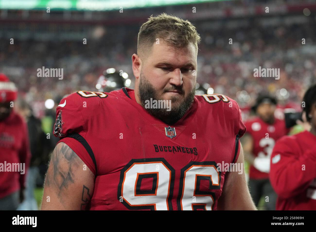 Tampa Bay Buccaneers defensive tackle Greg Gaines (96) leaves the field ...