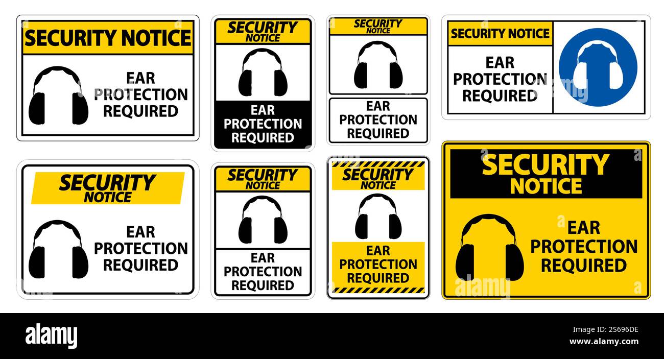Security Notice Ear Protection Required Symbol Sign Isolate on ...