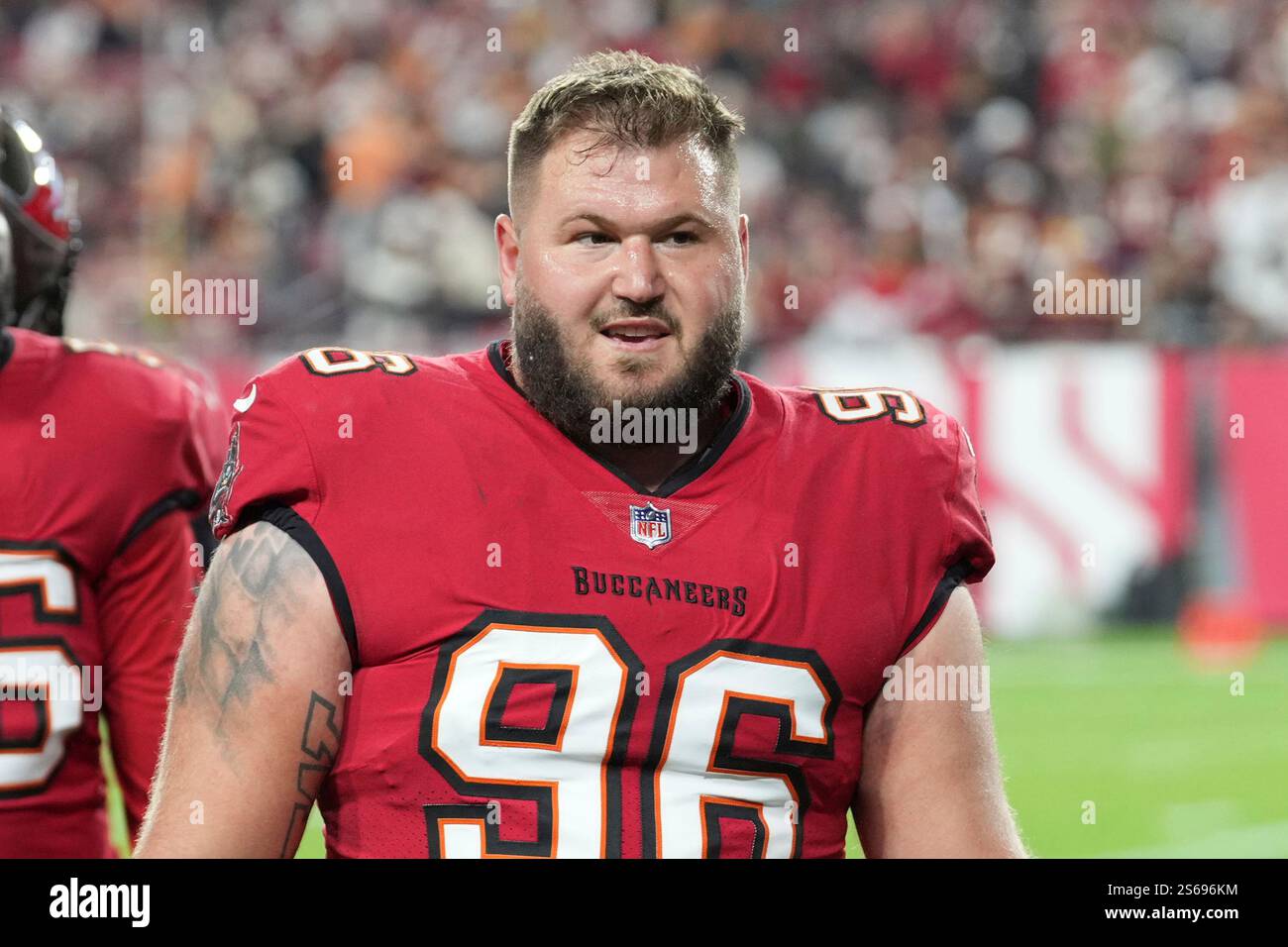 Tampa Bay Buccaneers defensive tackle Greg Gaines (96) leaves the field ...