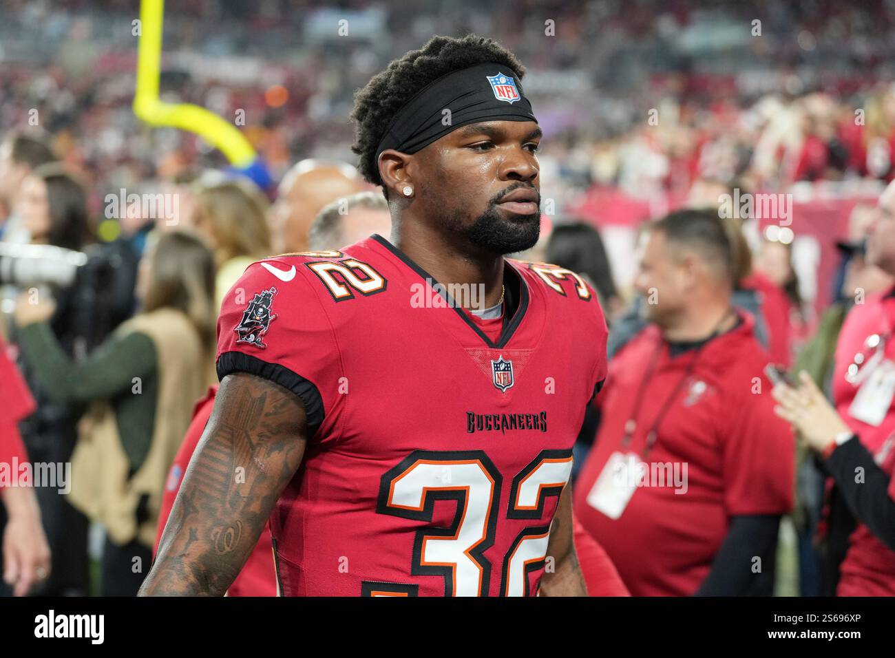 Tampa Bay Buccaneers safety Josh Hayes (32) leaves the field before an ...