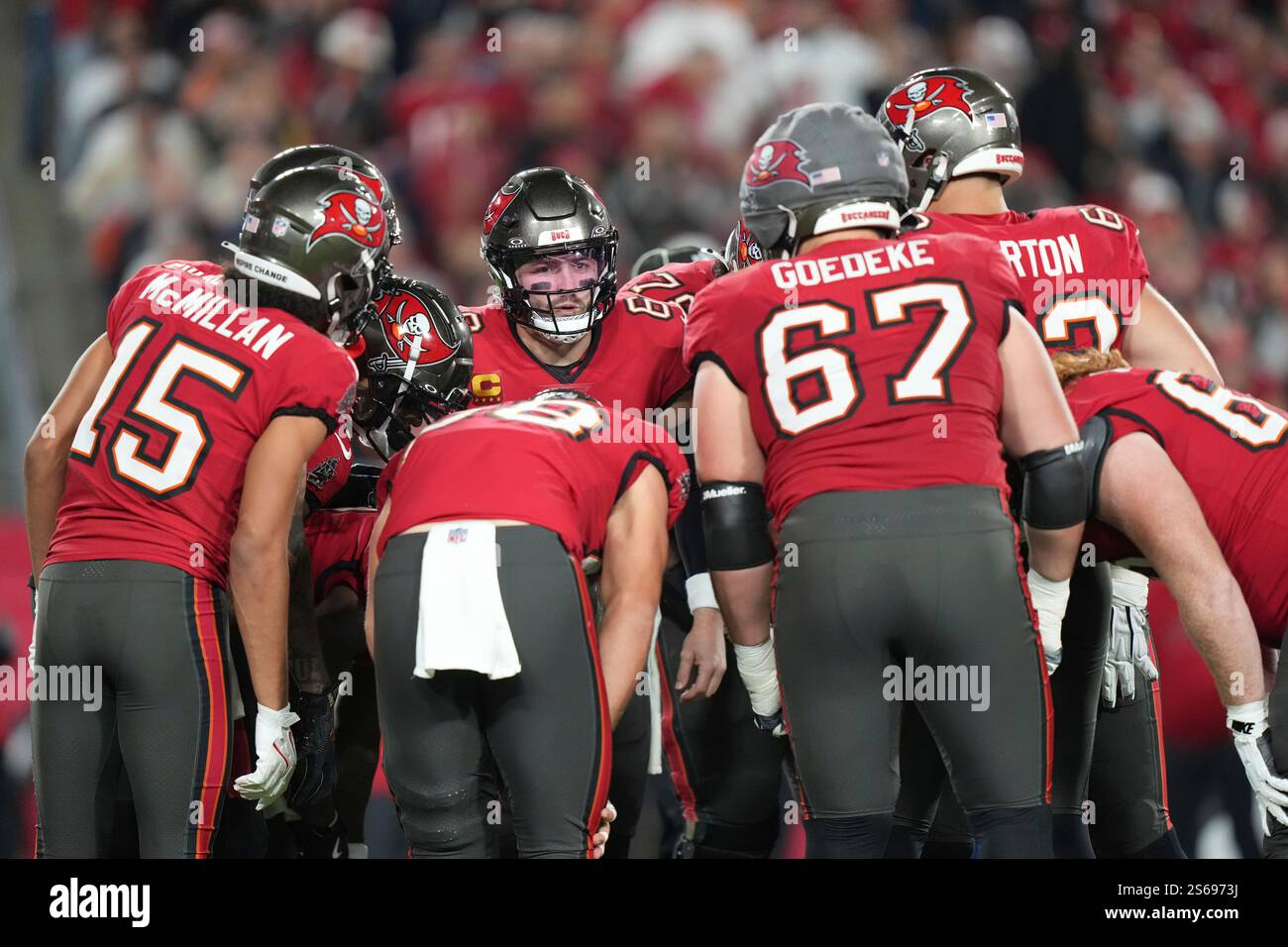 Tampa Bay Buccaneers quarterback Baker Mayfield (6) calls a play in the ...