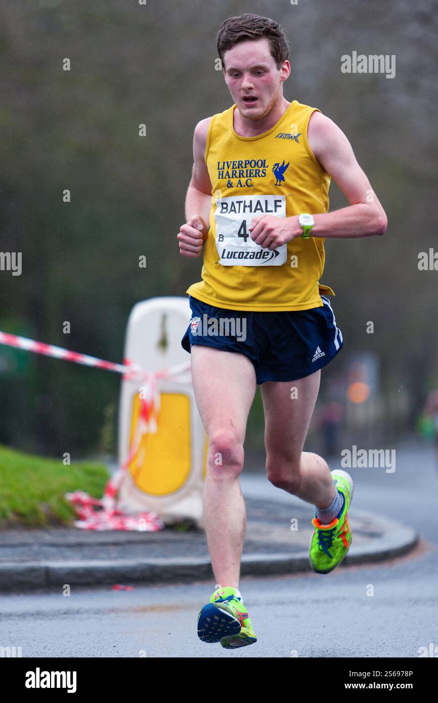 Male athletes running and competing in the Bath Half Marathon road race ...