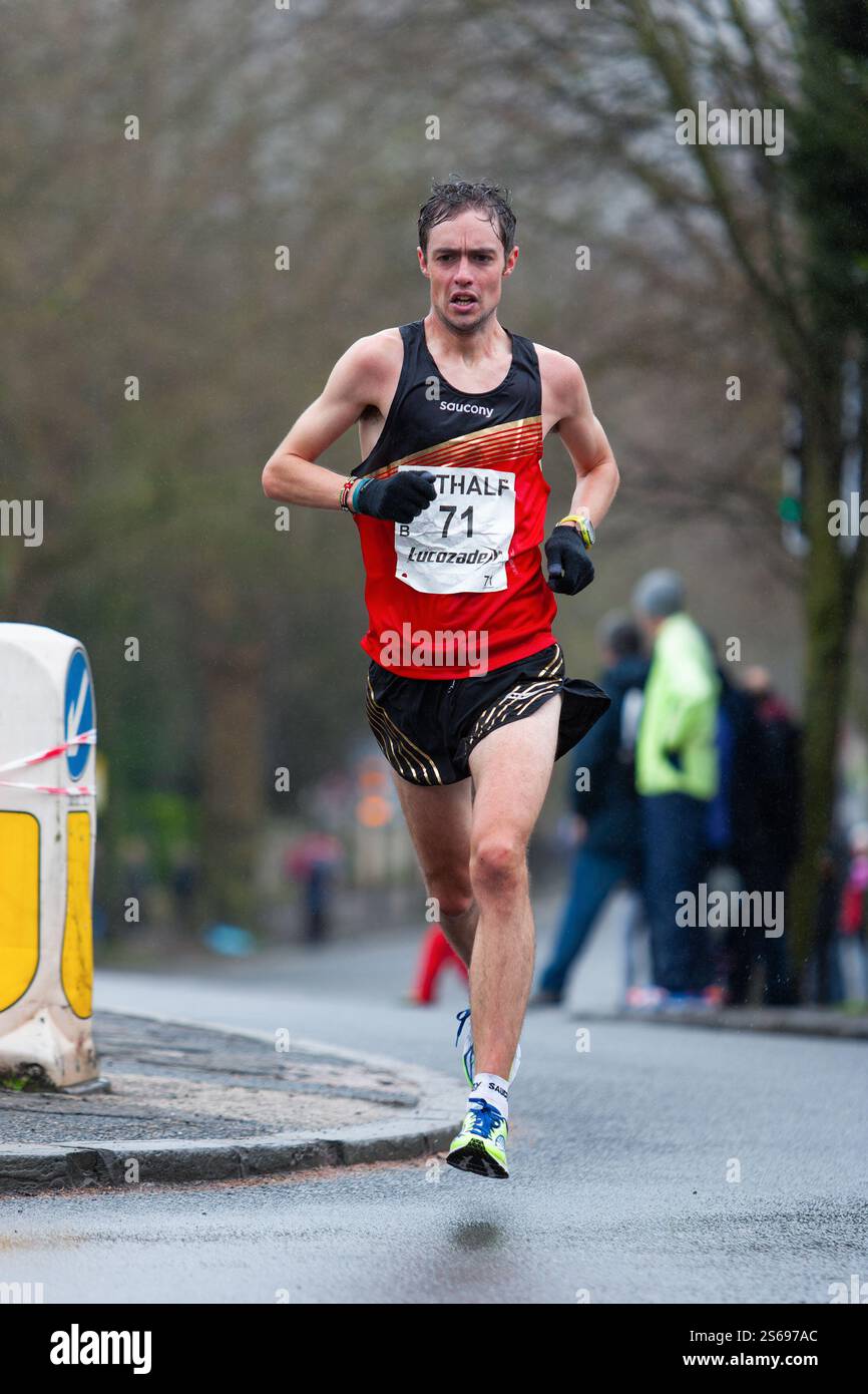 Male athletes running and competing in the Bath Half Marathon road race ...