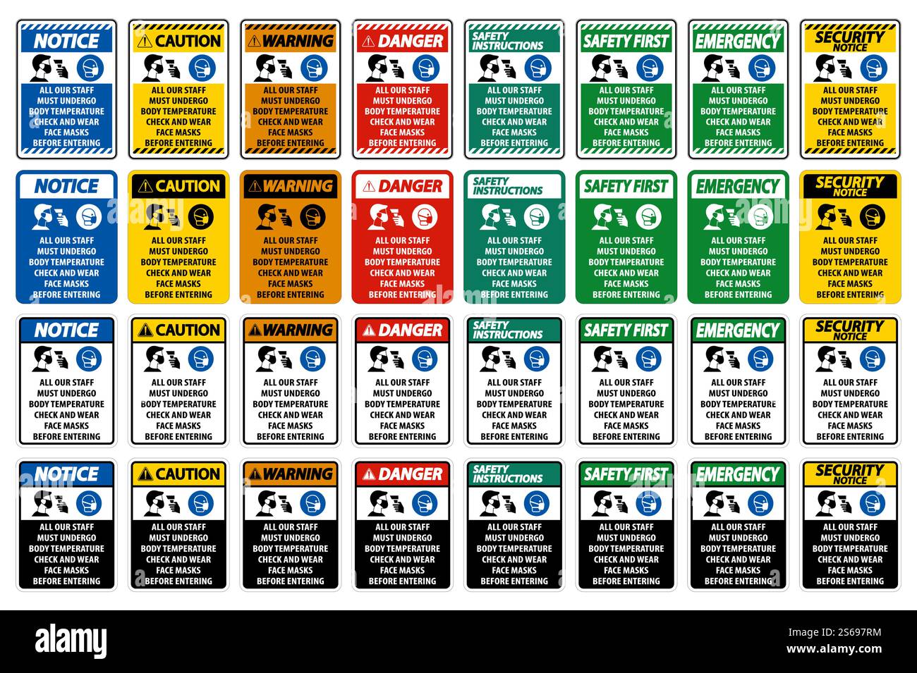 Staff Must Undergo Temperature Check Sign on white background Stock ...