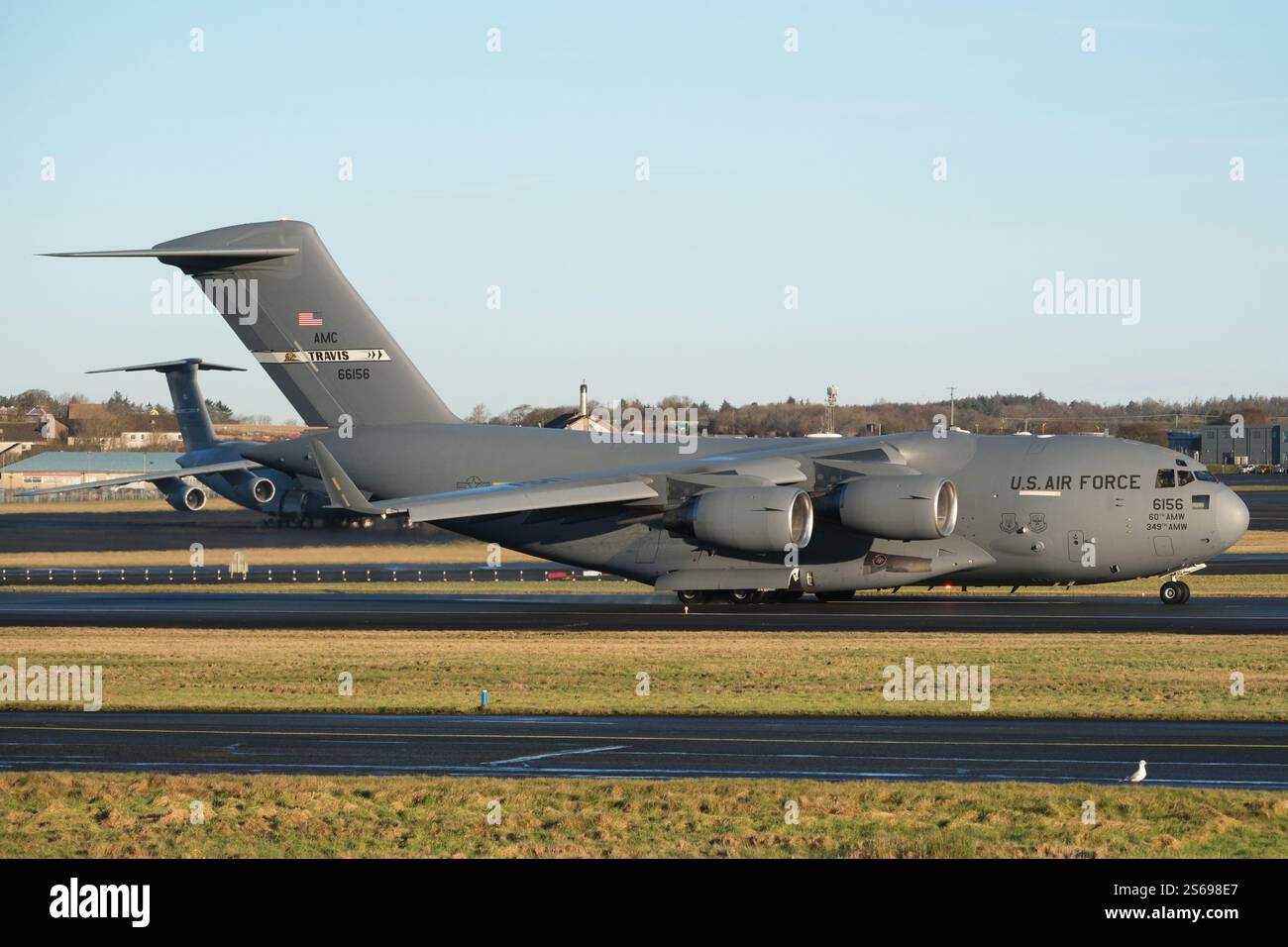 USAF Boeing C-17 Globemaster landing at Prestwick airport in Scotland ...