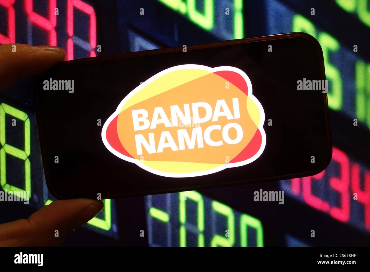In this photo illustration, the Bandai Namco company logo is seen ...