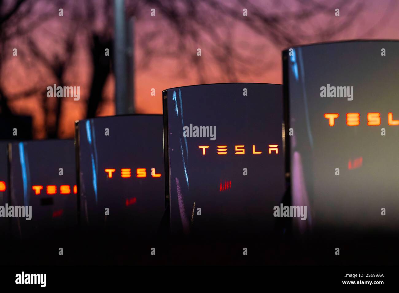 16.01.2025, Bernau am Chiemsee, Felden Bayern, Die US-Firma Tesla hat ...