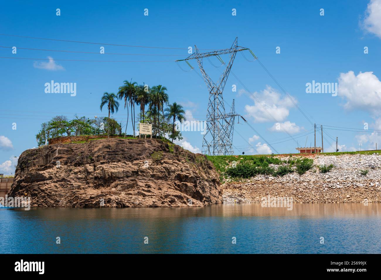 Power lines at Furnas Dam Lake in Capitólio, Minas Gerais, Brazil Stock ...