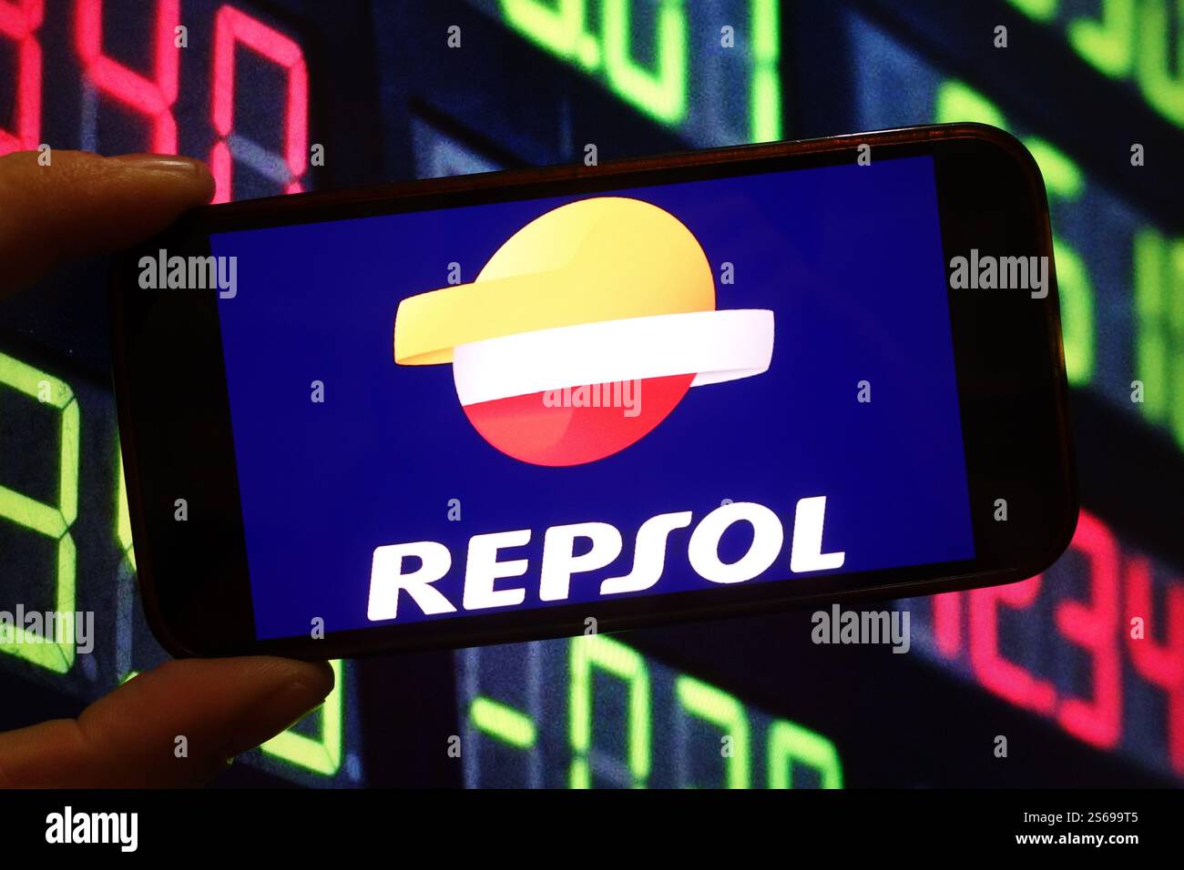 Poland. 16th Jan, 2025. In this photo illustration, the Repsol company ...