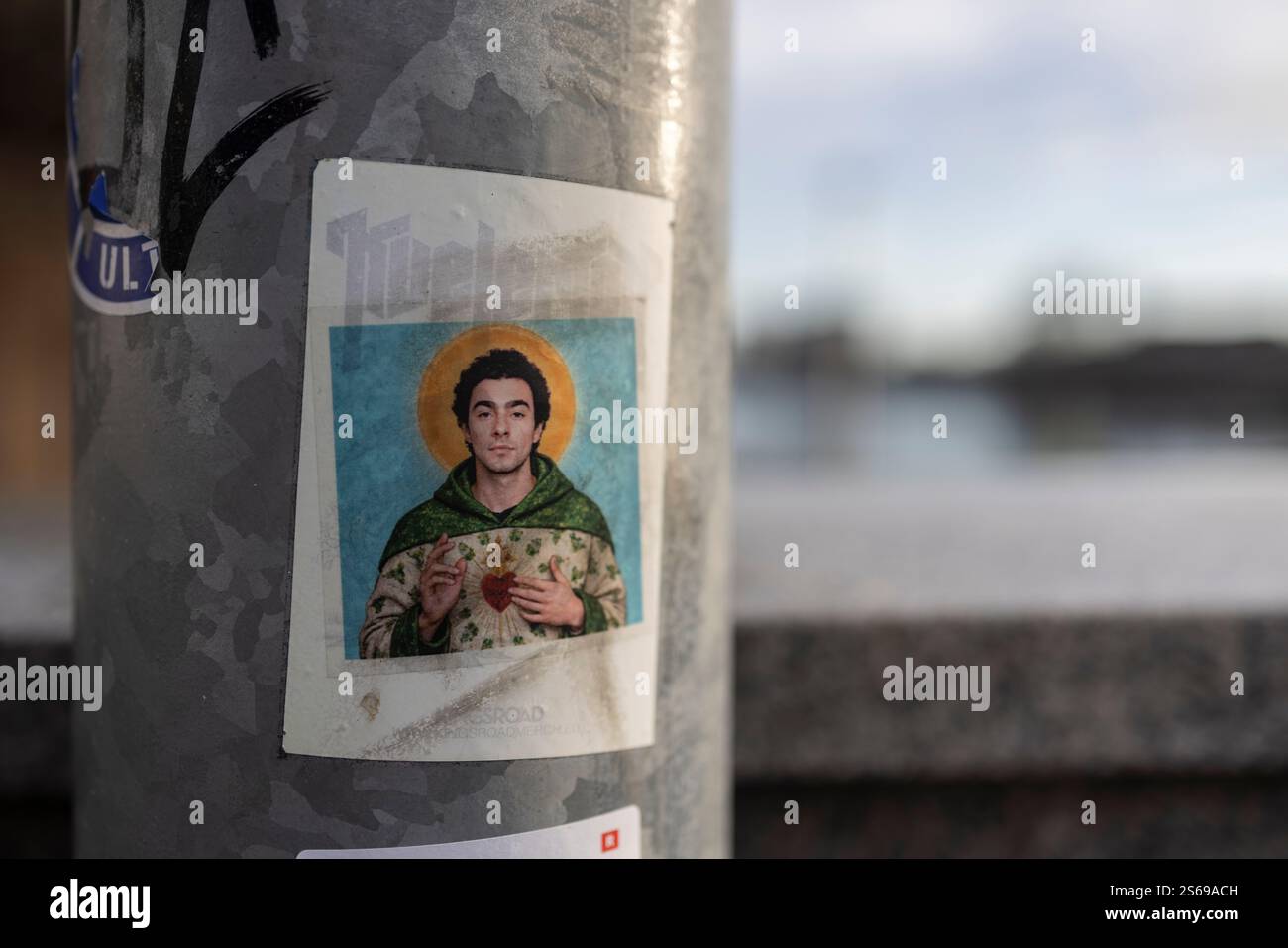 Sticker depicting Luigi Nicholas Mangione, 26, of Towson, Maryland ...