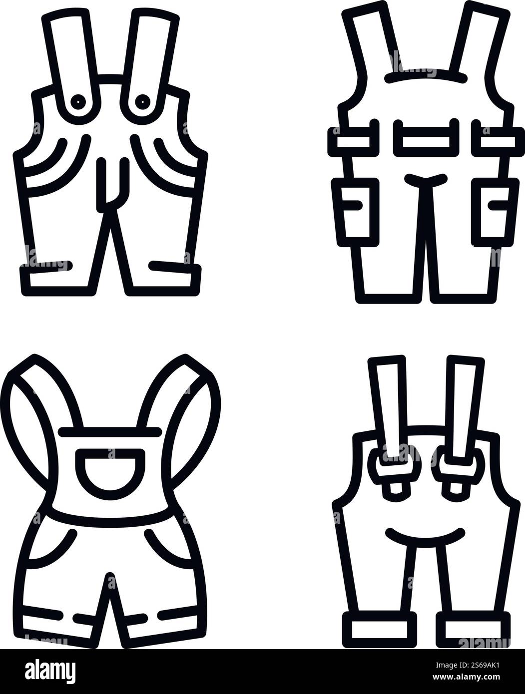 Overalls icons set. Outline set of overalls vector icons for web design ...