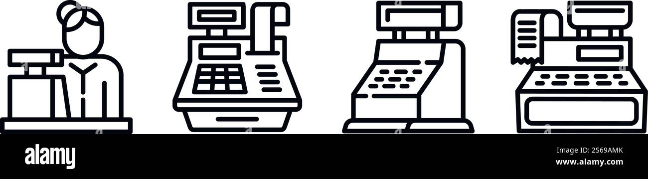 Cashier icons set. Outline set of cashier vector icons for web design ...