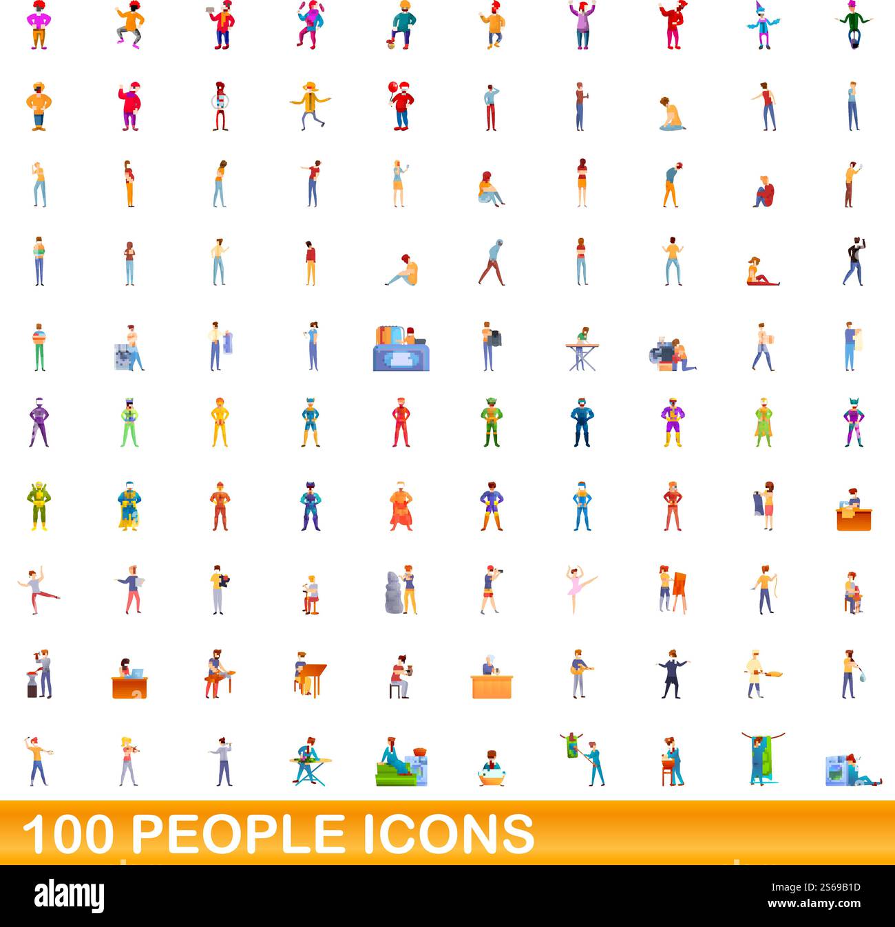 100 people icons set. Cartoon illustration of 100 people icons vector ...