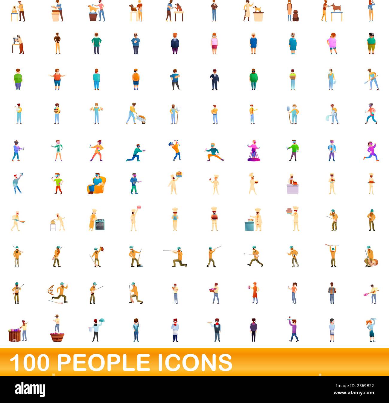 100 people icons set. Cartoon illustration of 100 people icons vector ...