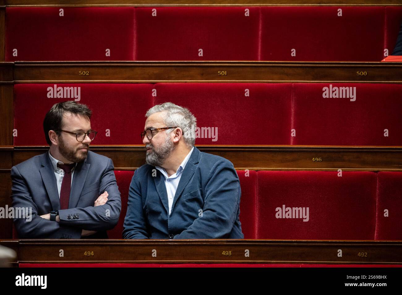 Paris, France. 16th Jan, 2025. Eric Coquerel LFI and Arthur Delaporte ...