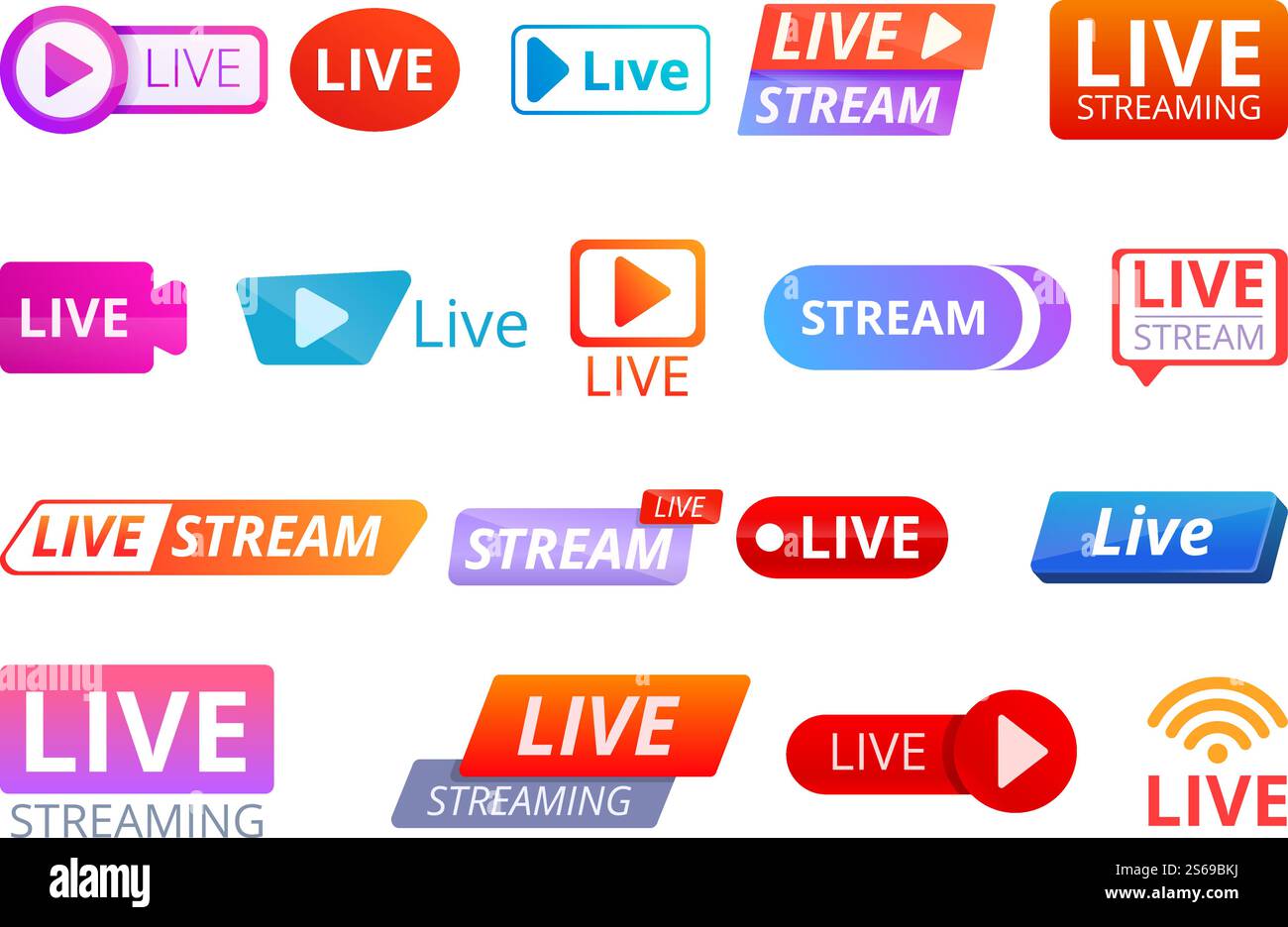 Stream icons set. Cartoon set of stream vector icons for web design ...