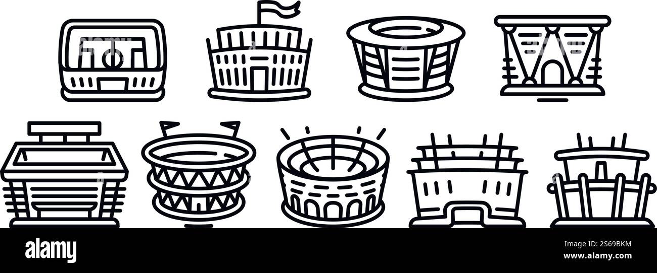 Arena icons set. Outline set of arena vector icons for web design ...