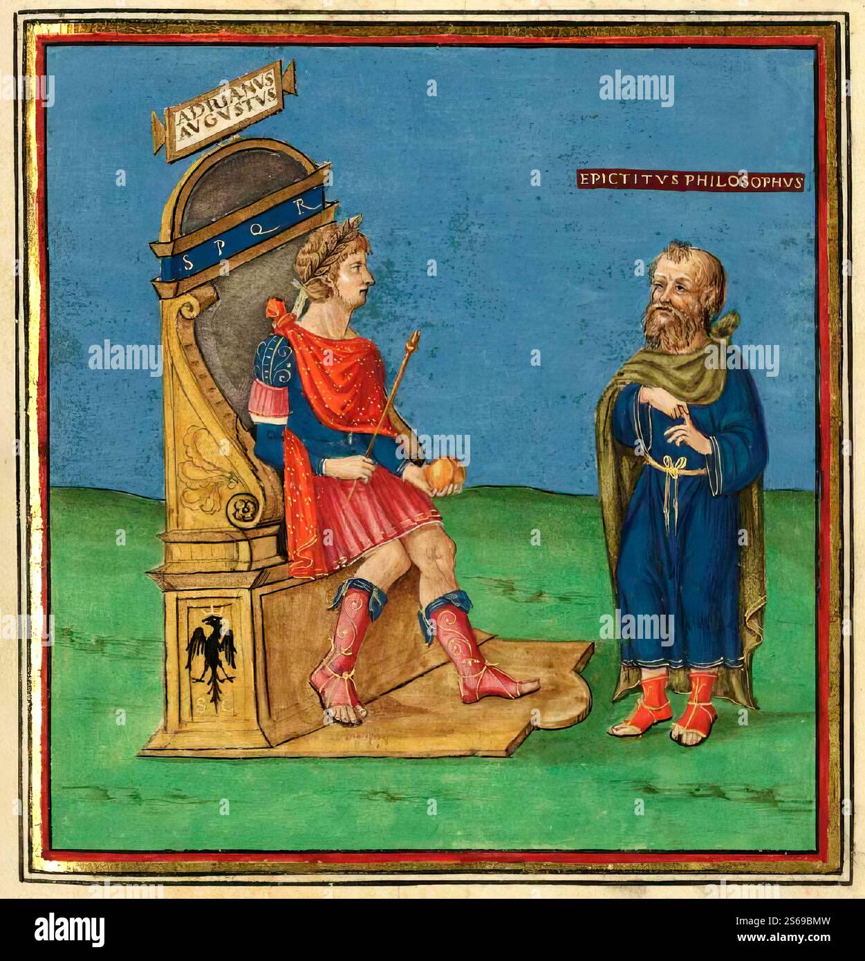 Greek Stoic philosopher Epictetus disputing with Roman emperor Hadrian ...