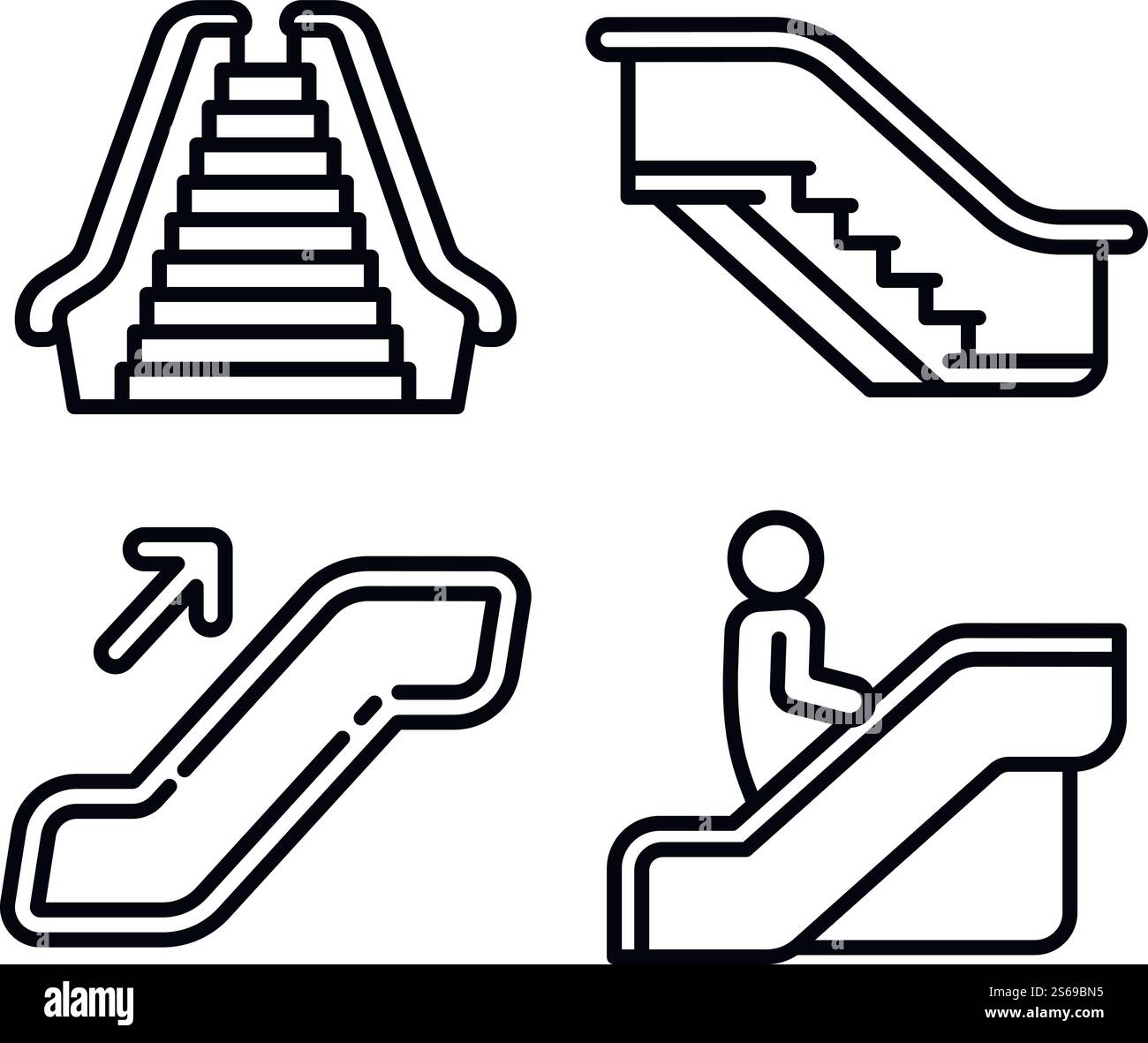 Escalator icons set. Outline set of escalator vector icons for web ... Escalator icons set. Outline set of escalator vector icons for web ...
