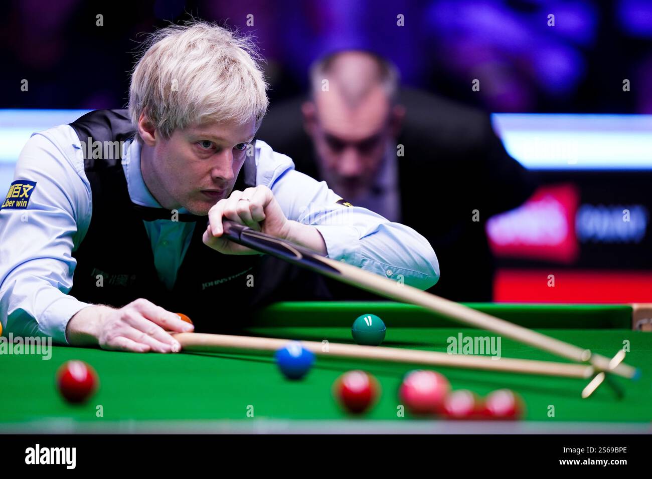 London, UK. 16th Jan, 2025. Neil Robertson during The Johnstone's Paint Masters Snooker 2025 ...