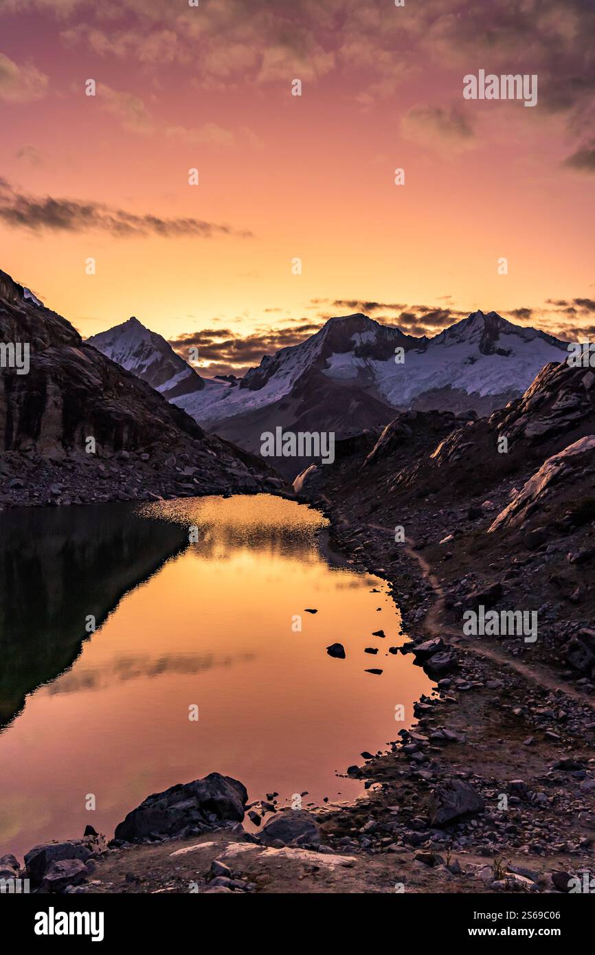 Mountain view during sunrise on the way to the top in the peruvian ...