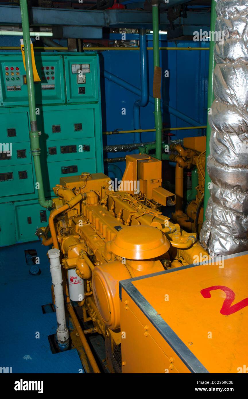 Engine room of a River Nile cruise boat, Egypt, with one of two diesel engines Stock Photo - Alamy