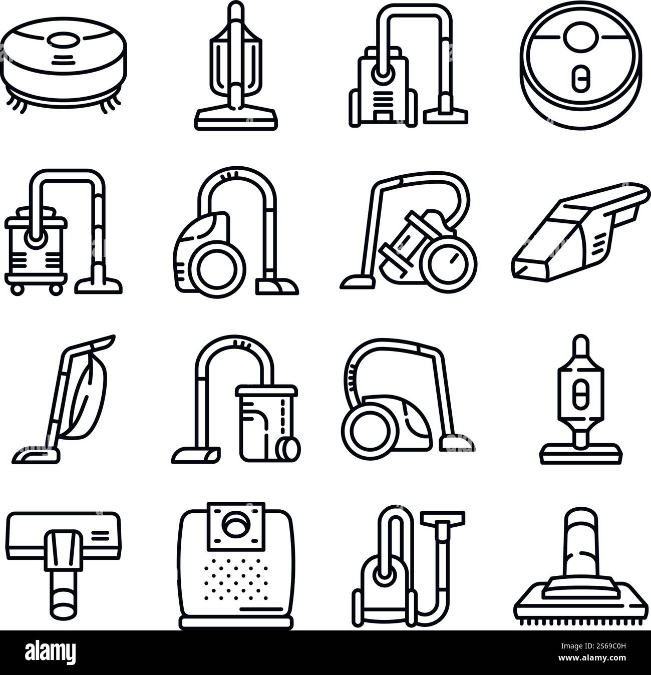 Vacuum cleaner icons set. Outline set of vacuum cleaner vector icons ...