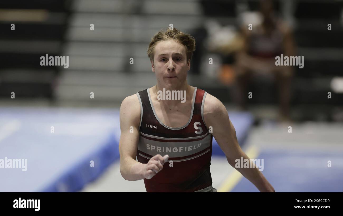 Springfield's Evan Reichert competes during an NCAA gymnastics meet on ...