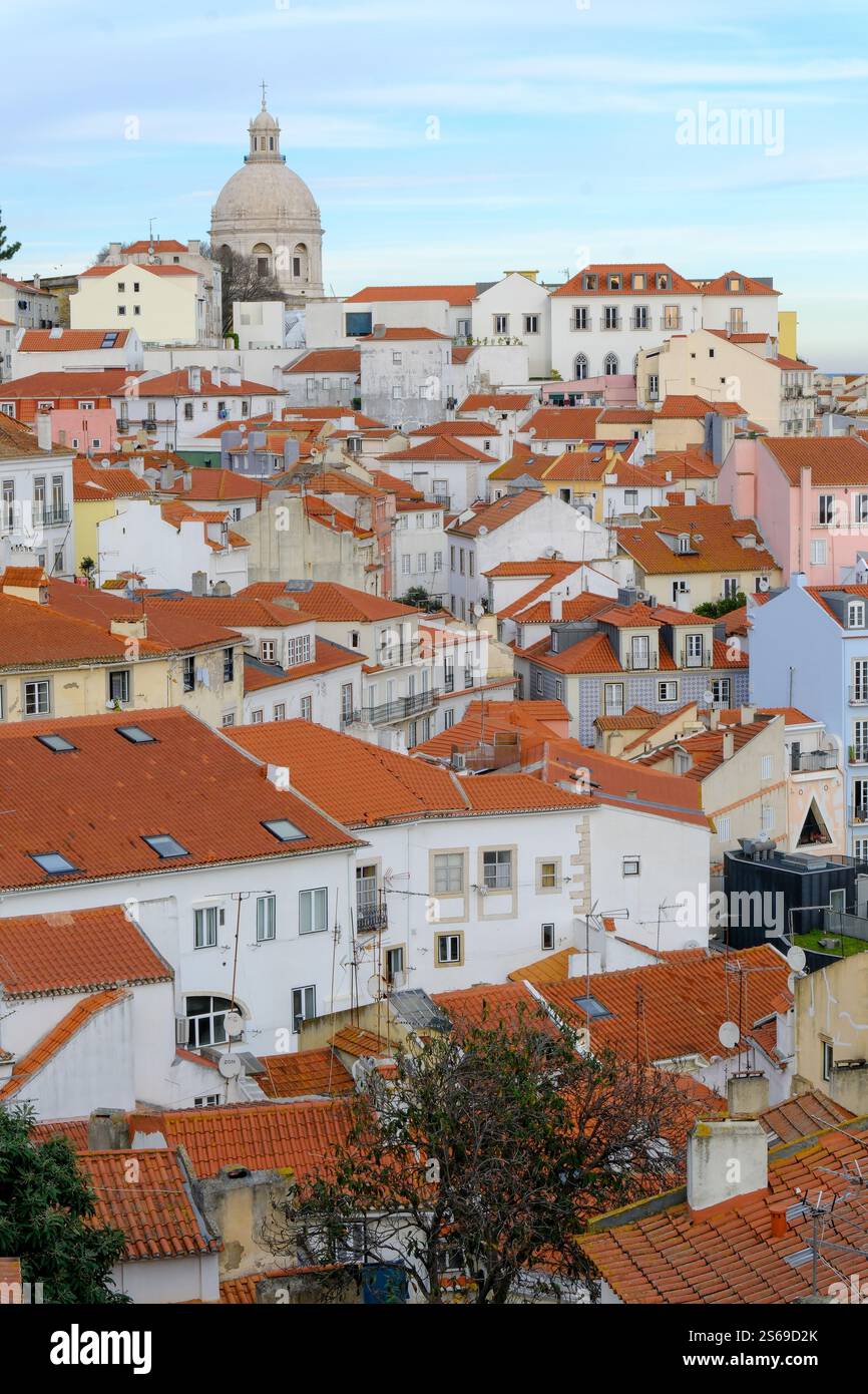 Lisbon, Portugal - 15 Jan 2025 - Old town view over rooftops and ...