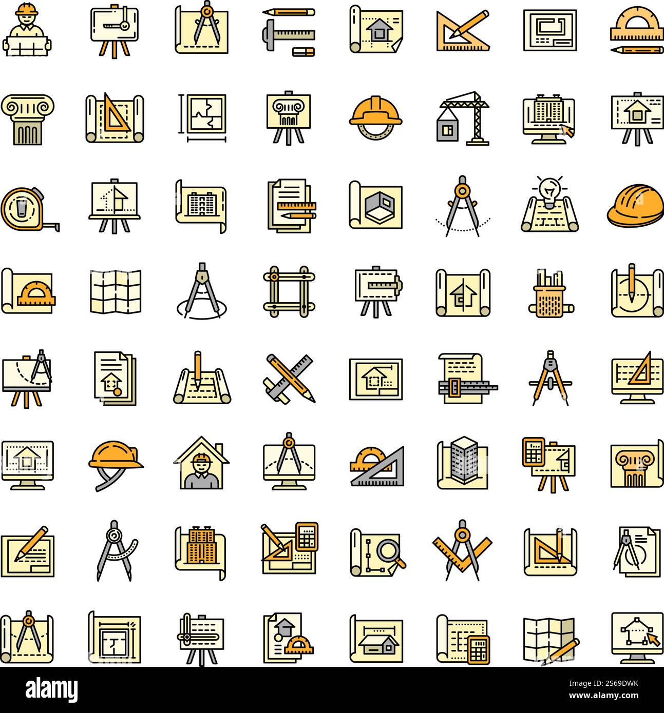 Architect equipment icons set. Outline set of architect equipment ...