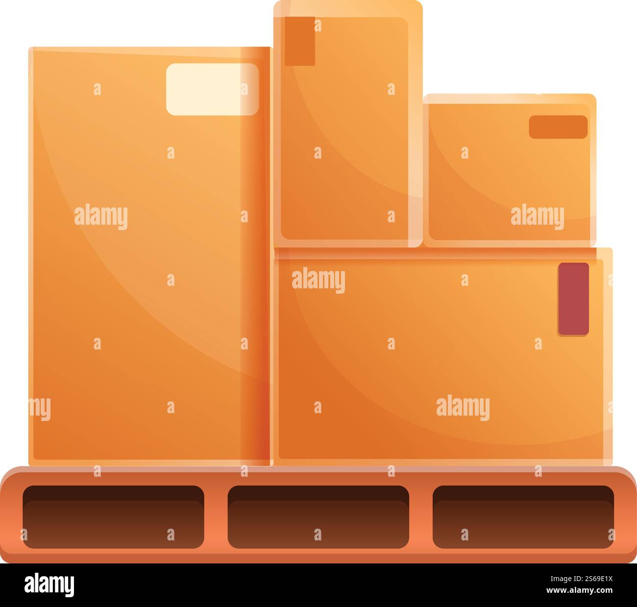 Parcel box on pallet icon. Cartoon of parcel box on pallet vector icon ...