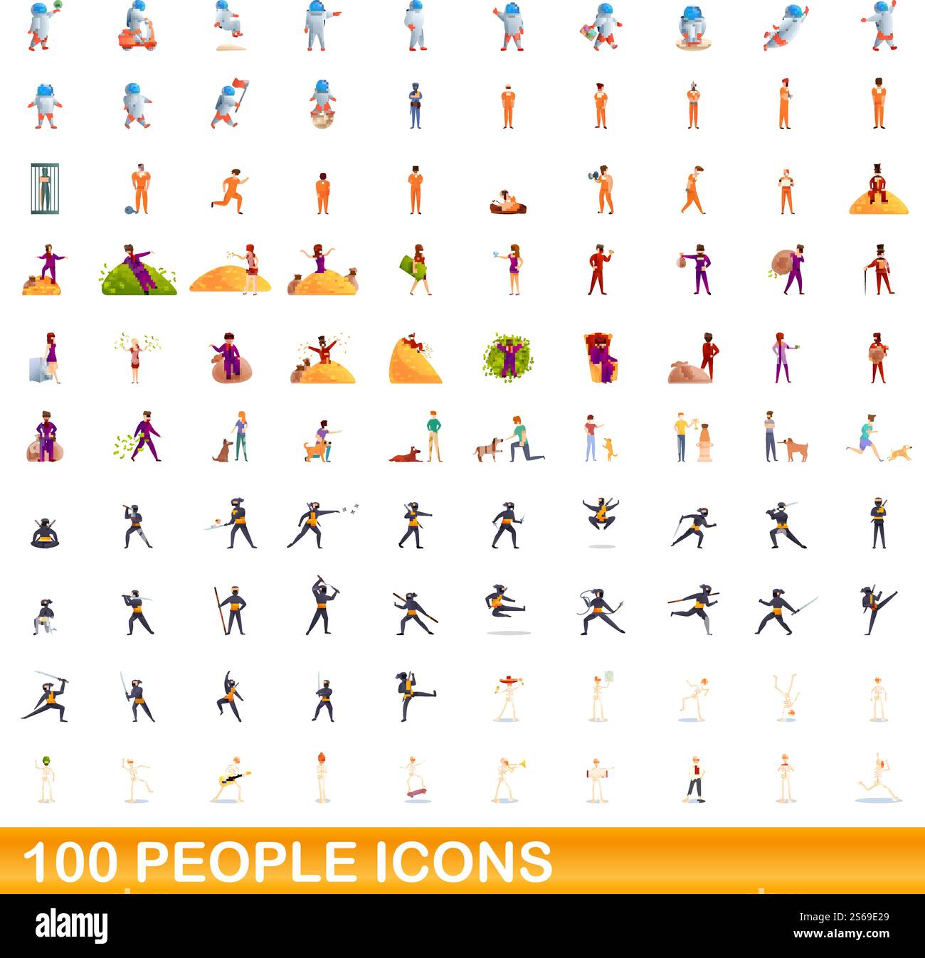 100 people icons set. Cartoon illustration of 100 people icons vector ...