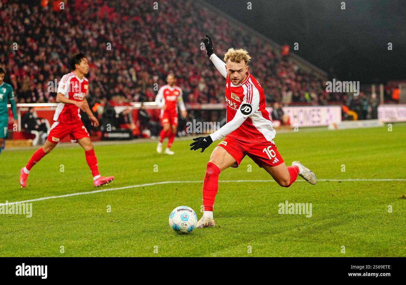 January 15 2025: Benedict Hollerbach of Union Berlin controls the ball ...