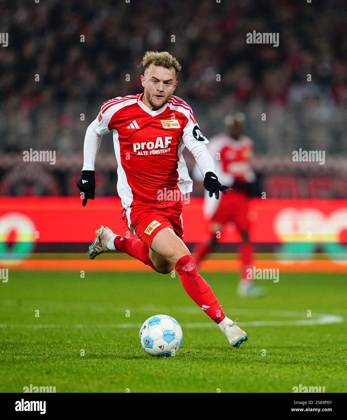 January 15 2025: Benedict Hollerbach of Union Berlin controls the ball ...
