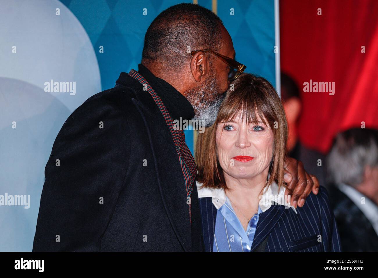 London, UK, 15th Jan 2025. Sir Lenny Henry, actor and comedian, hugging ...