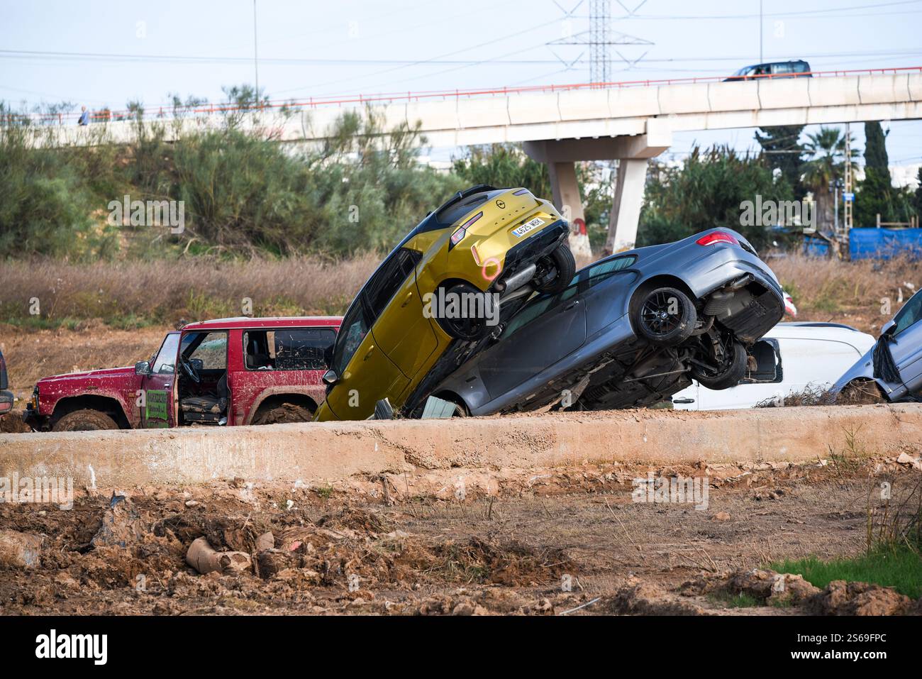 Damaged cars bottom turned after DANA floods. Sedaví, Spain Stock Photo ...