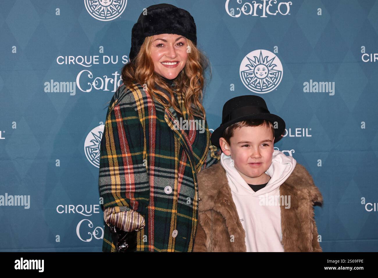 London, UK. 15th Jan, 2025. Jaime Winstone and son arriving and posing ...