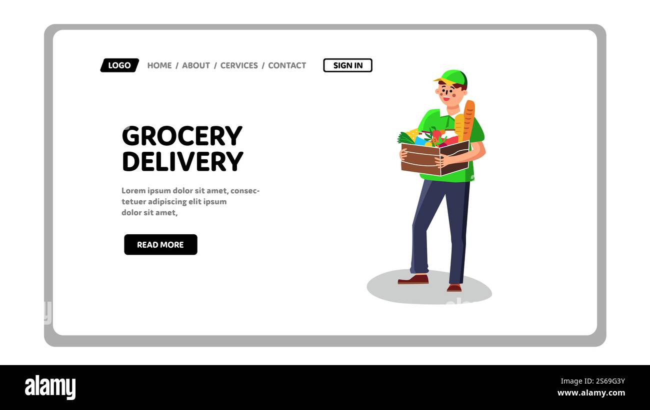 Grocery Delivery Service Food Online Order Vector. Carrier Boy Grocery ...