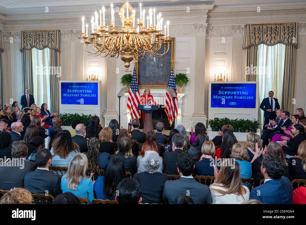 First lady Jill Biden speaks during a Joining Forces event to celebrate the Biden-Harris ...