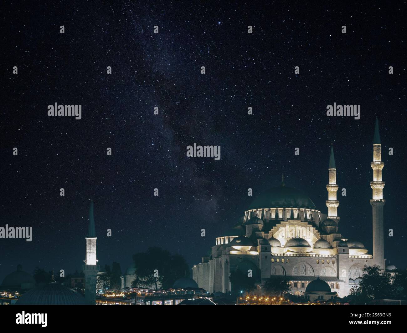 Mosques with starry night. Ramadan or laylat al-qadr or kadir gecesi ...