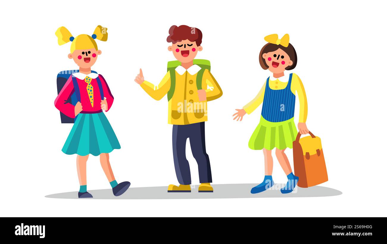 Classmates School Children Boy And Girl Vector. Funny Classmates Pupils ...