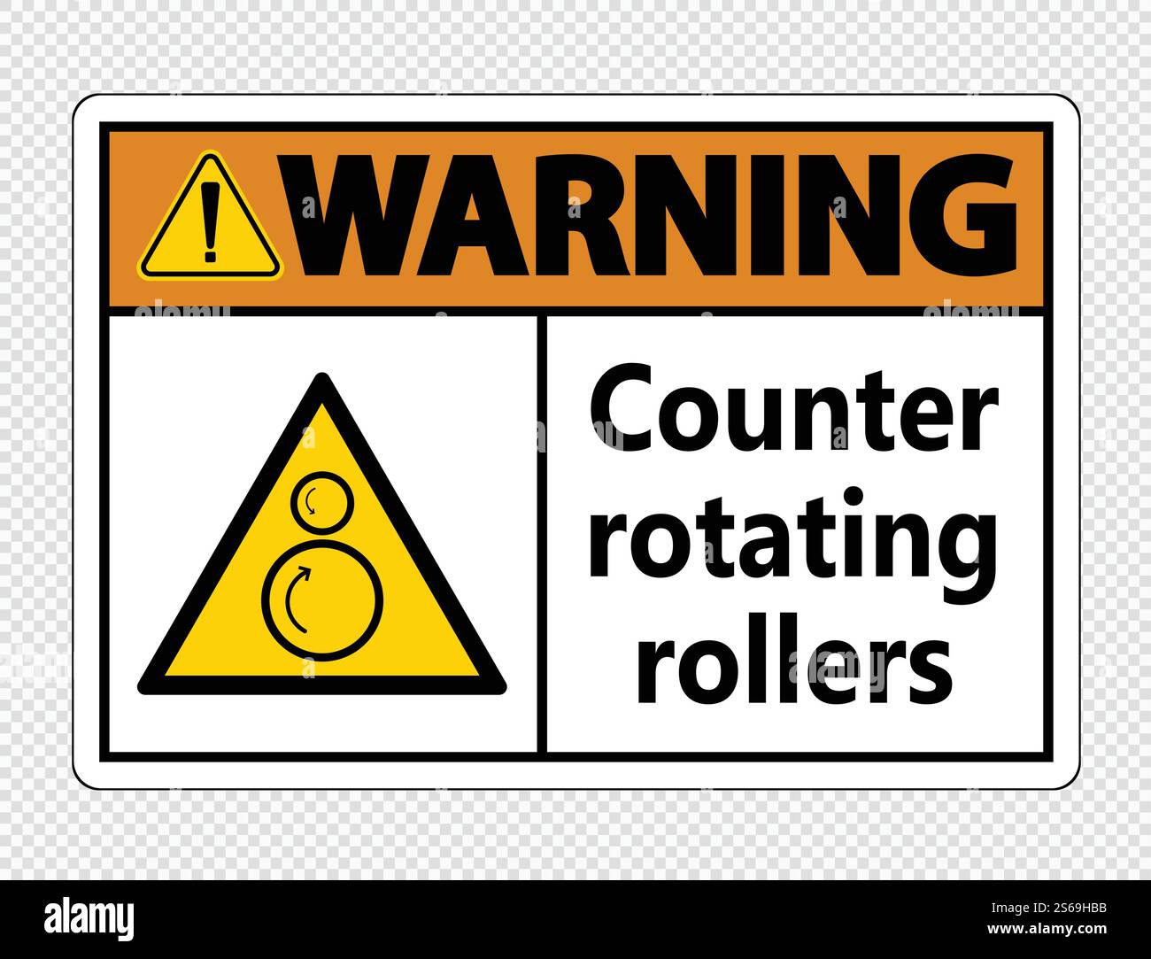 Warning counter rotating rollers sign on transparent background Stock ...