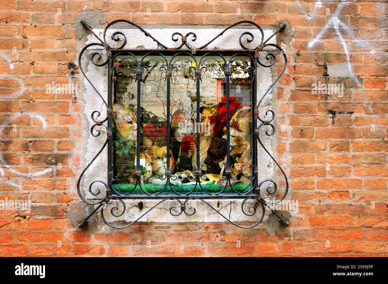 Carnival mask shop window. Venice, Italy. Prejudices concept. Prison ...