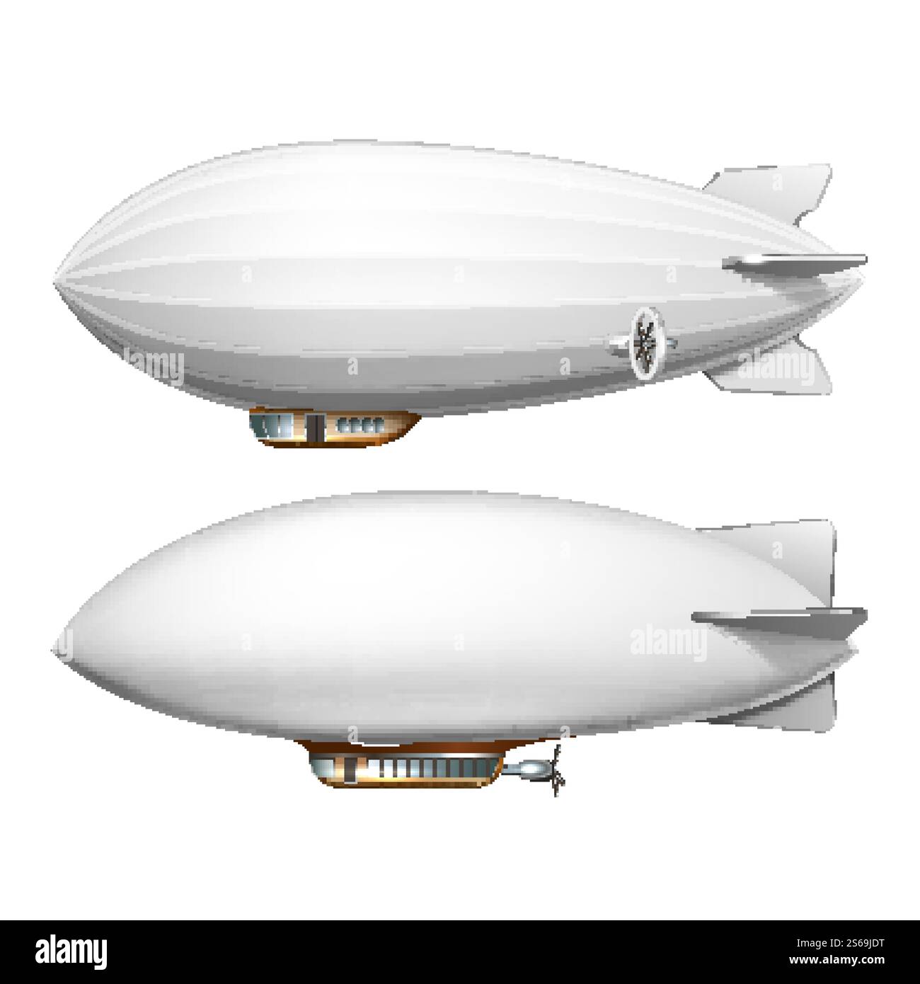 Blimp Blank Helium Airship Transport Set Vector. Passenger Air Blimp ...