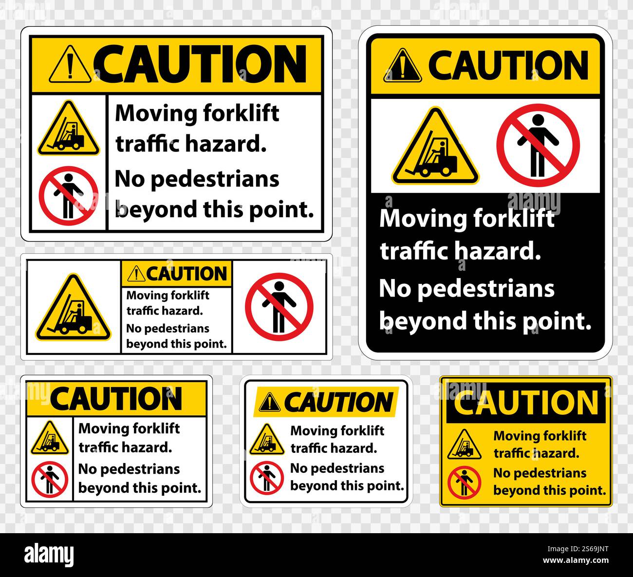 Moving forklift traffic hazard,No pedestrians beyond this point,Symbol ...