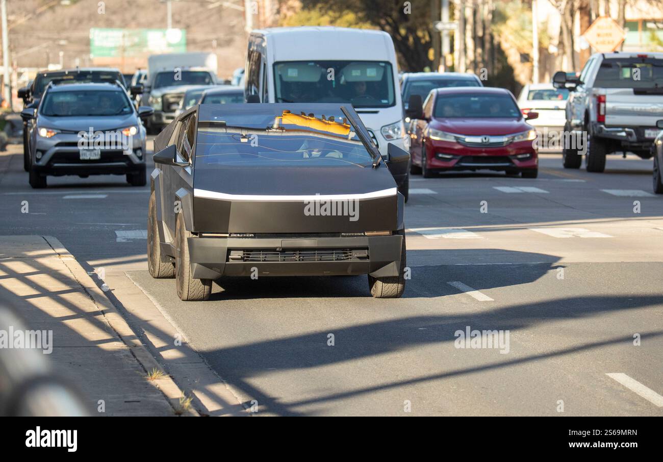 A Cybertruck made by local car manufacturer Tesla drives south on Lamar ...